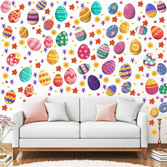 Colorful Wall Decals - Flower & Easter Egg Wall Clings for Home, Office ...