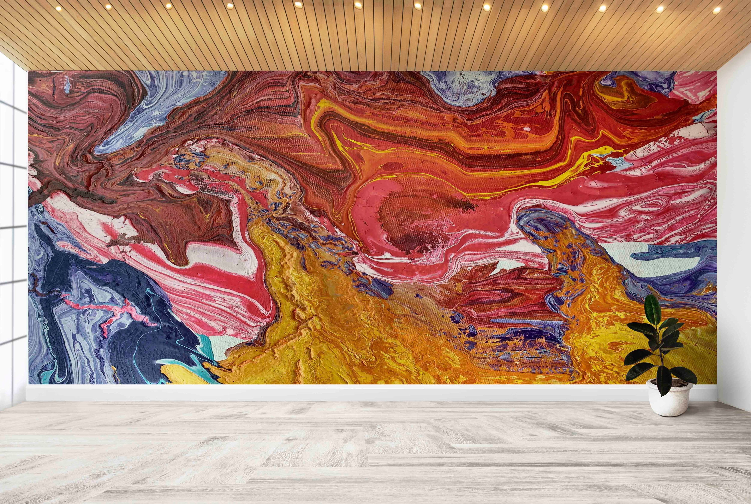 Colorful Wall Painting, Colorful Abstract Wall Decor, Modern Wallpaper ...