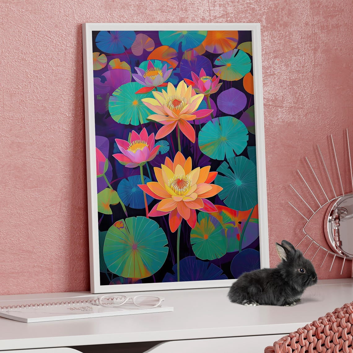 Colorful Water Lilies Art Print Poster Vibrant Floral Wall Decor Bold ...