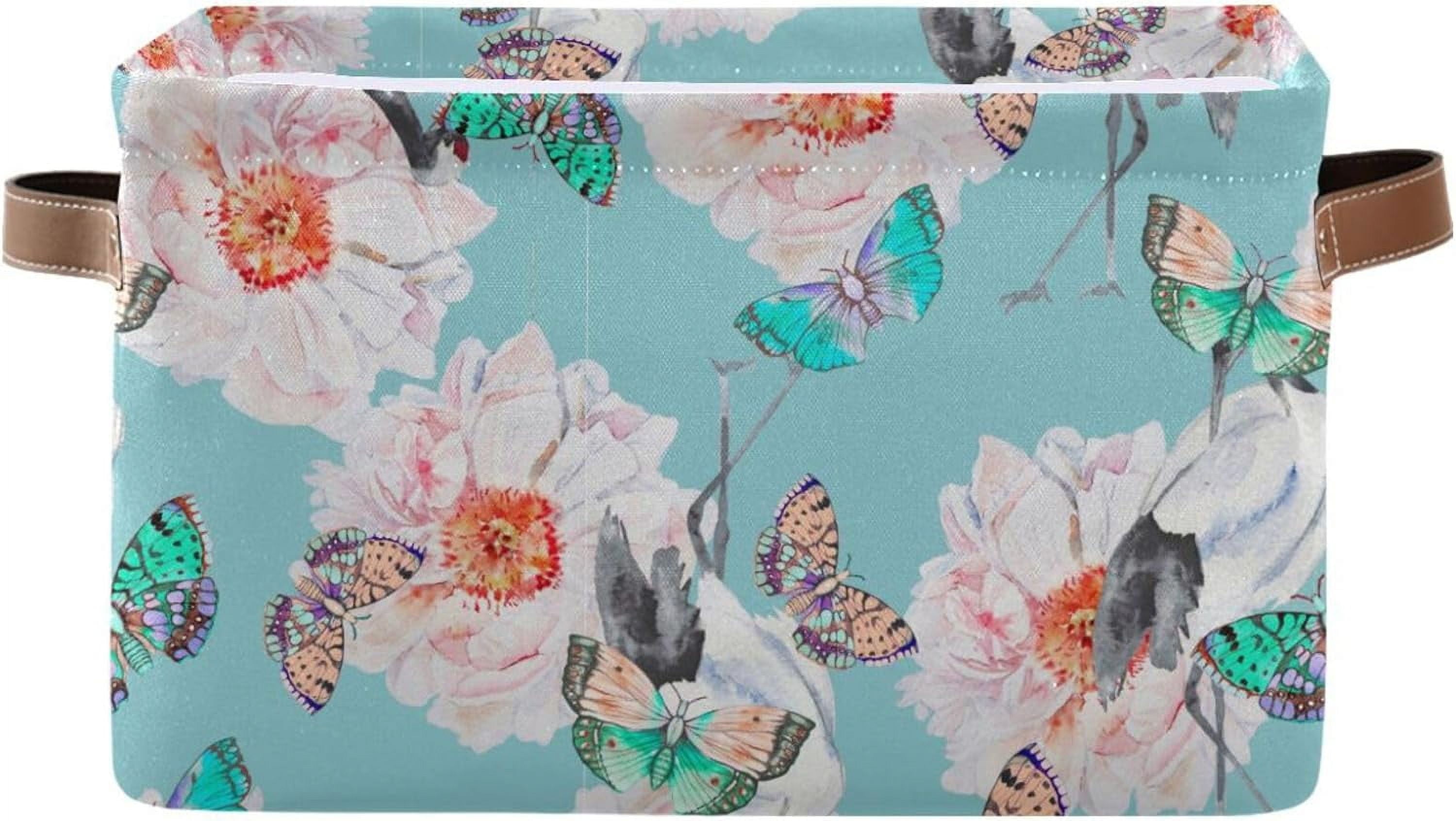 Colorful Watercolor Anemones and Butterflies Storage Basket, Durable ...