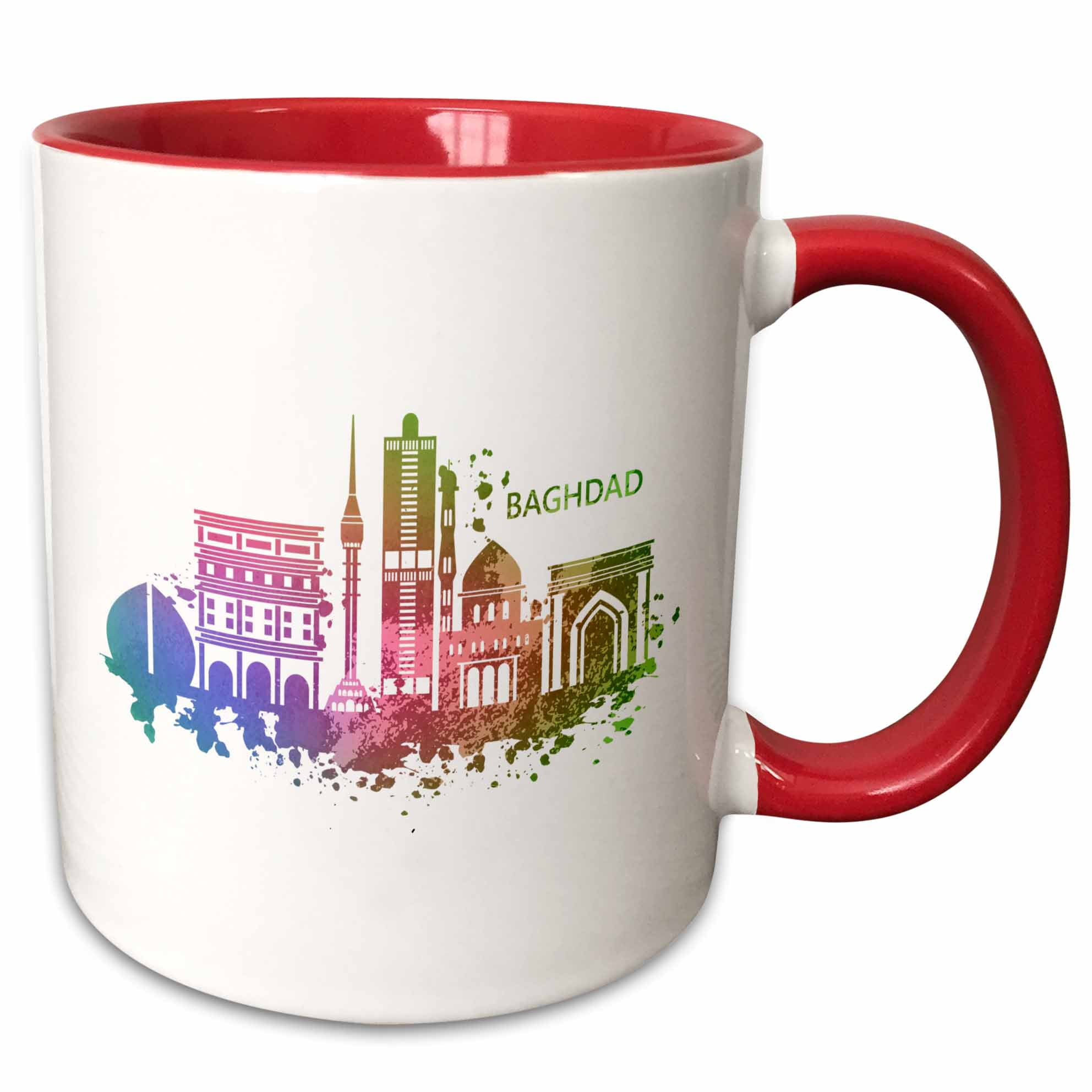 3drose, Colorful Watercolor Art with Skyline of Baghdad Iraq, 11oz Two ...