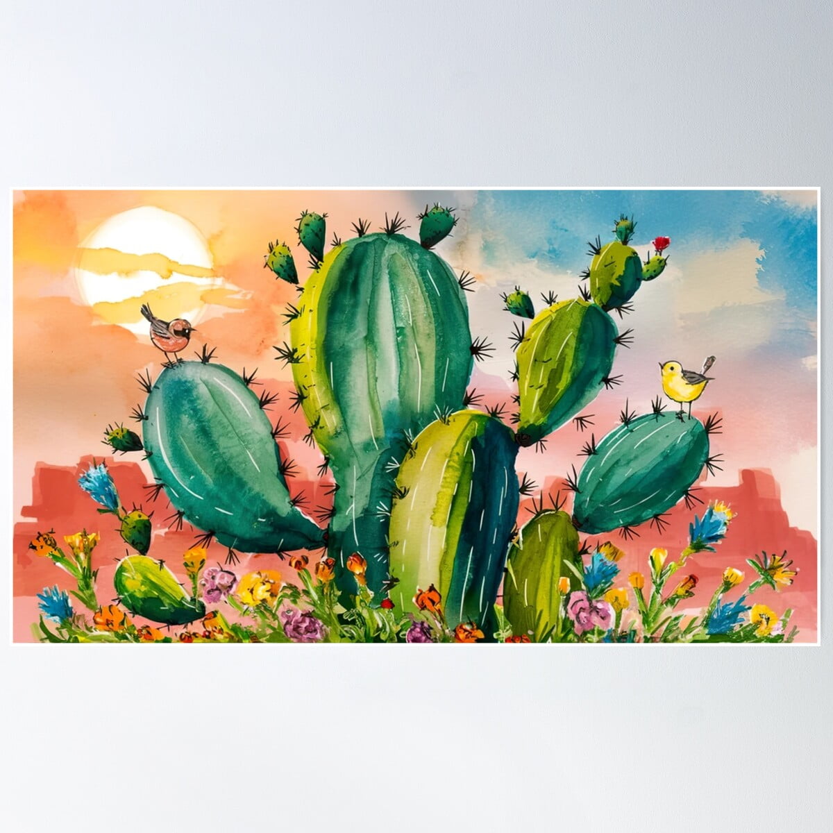 Colorful Watercolor Cactus Poster Wall Art, Modern Wall Decor For ...
