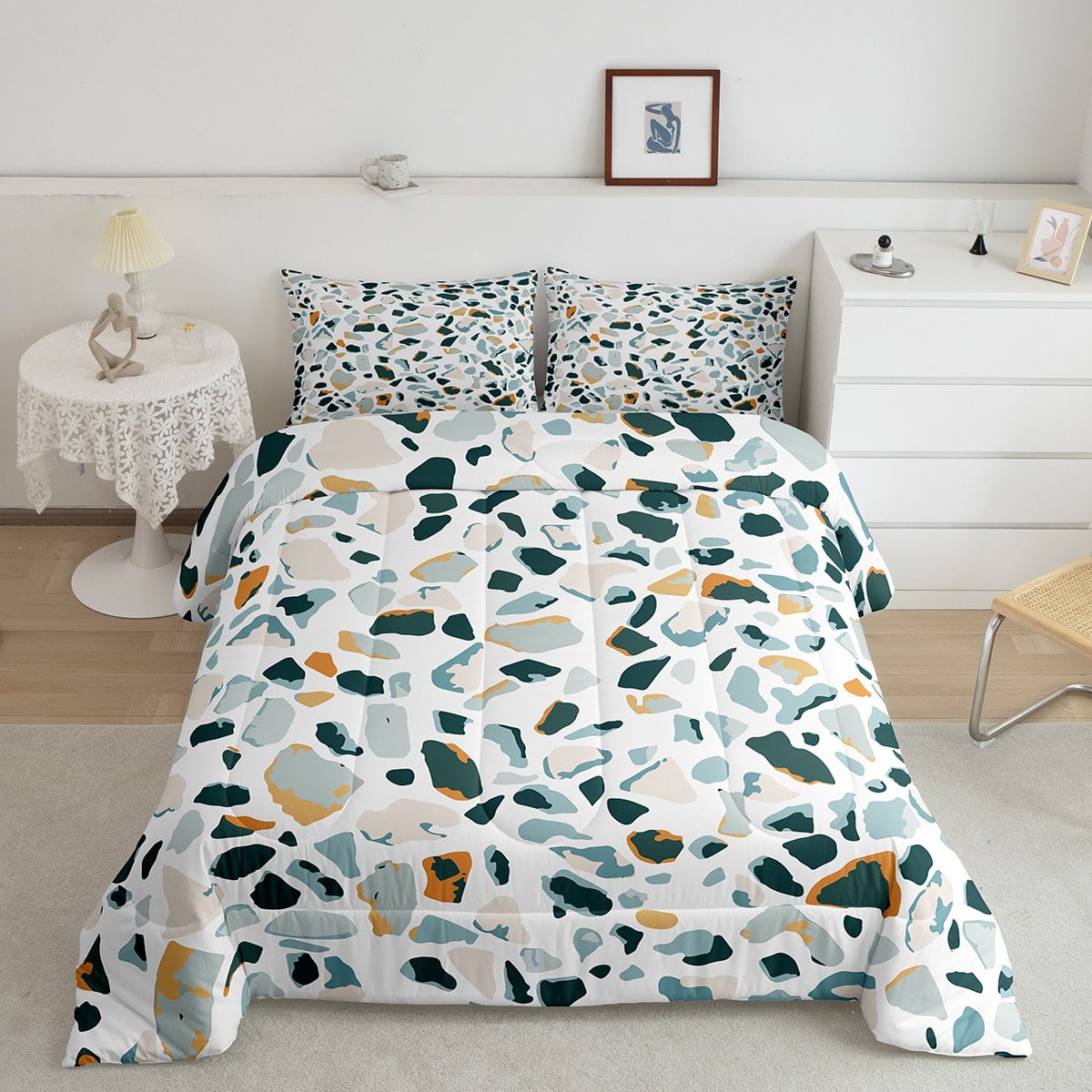 Colorful Watercolor Comforter Full Geometric Stone Bedding Set, Modern ...