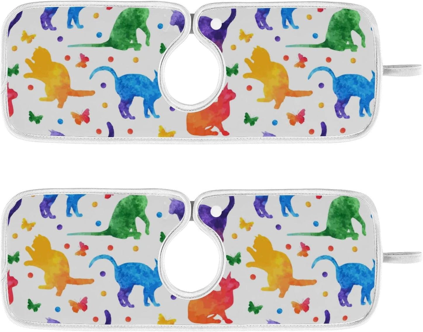 Colorful Watercolor Cute Cats and Butterfly 2PCS Faucet Absorbent Mat ...