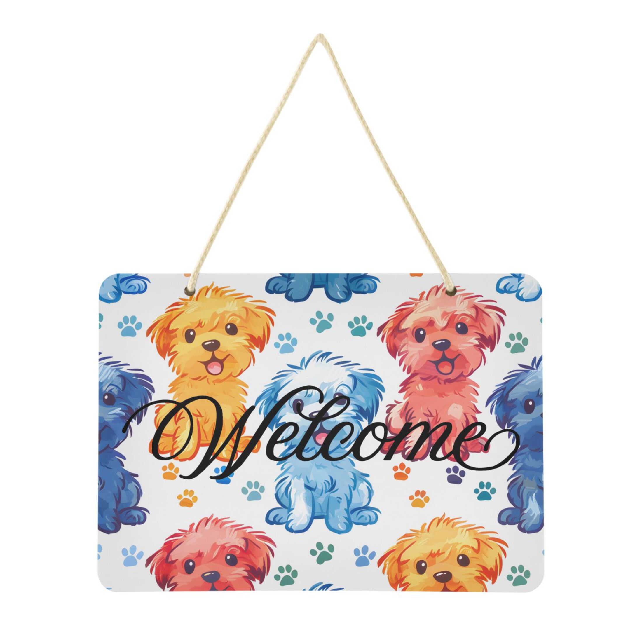 Colorful Watercolor Dogs Welcome Sign Front Door PVC 14x10 inch Hanger ...