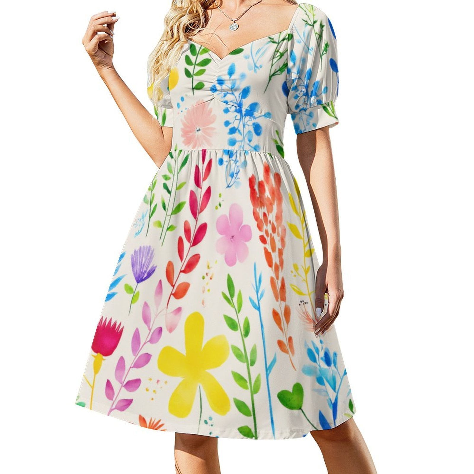 Colorful Watercolor Floral Pattern Summer Women's Dress 2025 Elegant ...