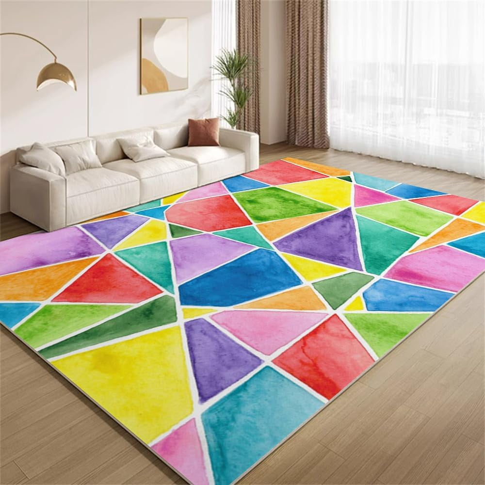 Colorful Watercolor Geometry Area Rugs, Funky Modern Art Entryway ...