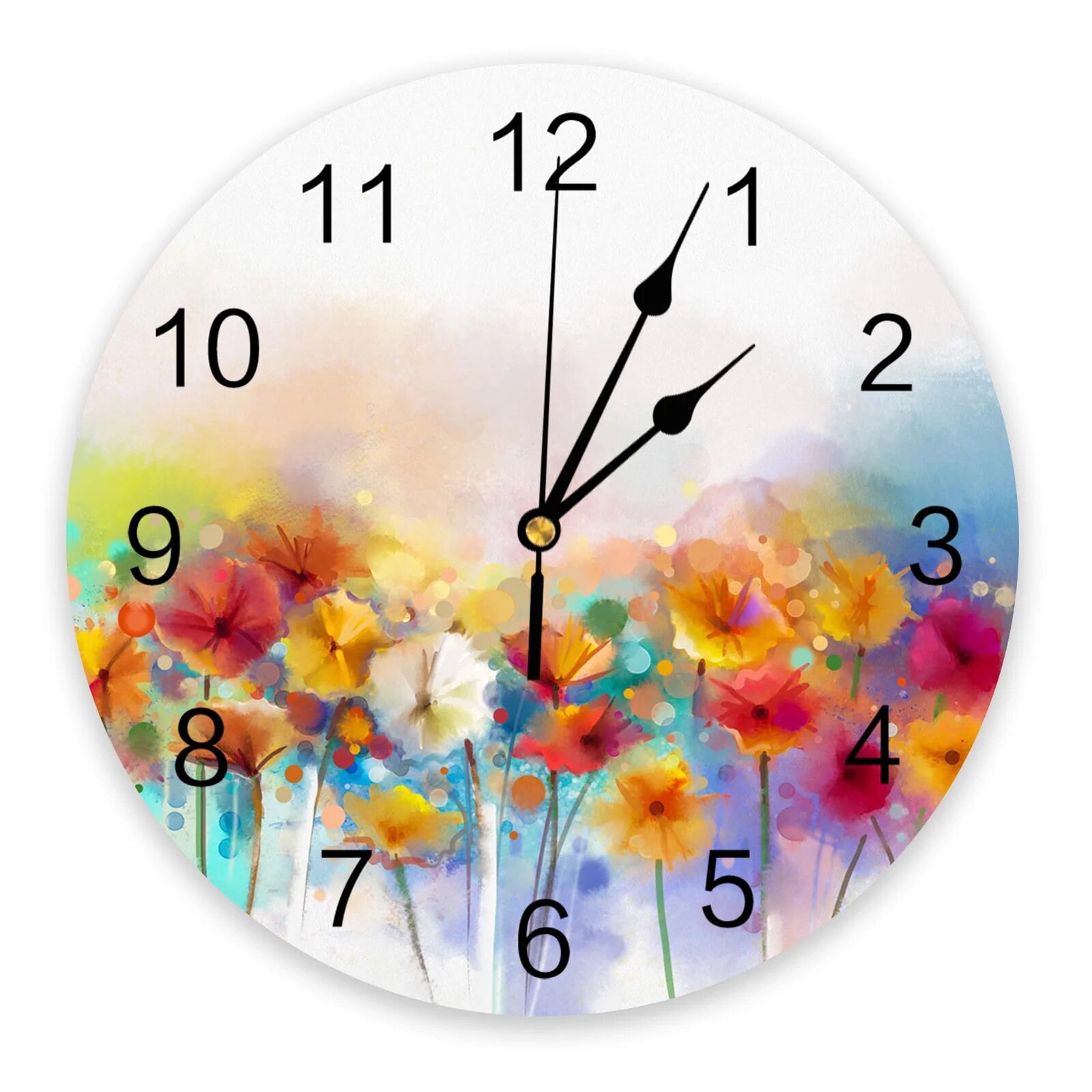 Colorful Watercolor Painting Of Flowers Wall Clock Modern Design Living ...