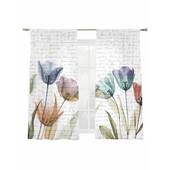 Colorful Watercolor Sheer Curtains 2 Panels Set Tulip Flower Text ...
