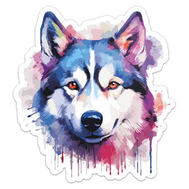 Colorful Watercolor Siberian Husky Dog Sticker Phone Decal Water Bottle ...