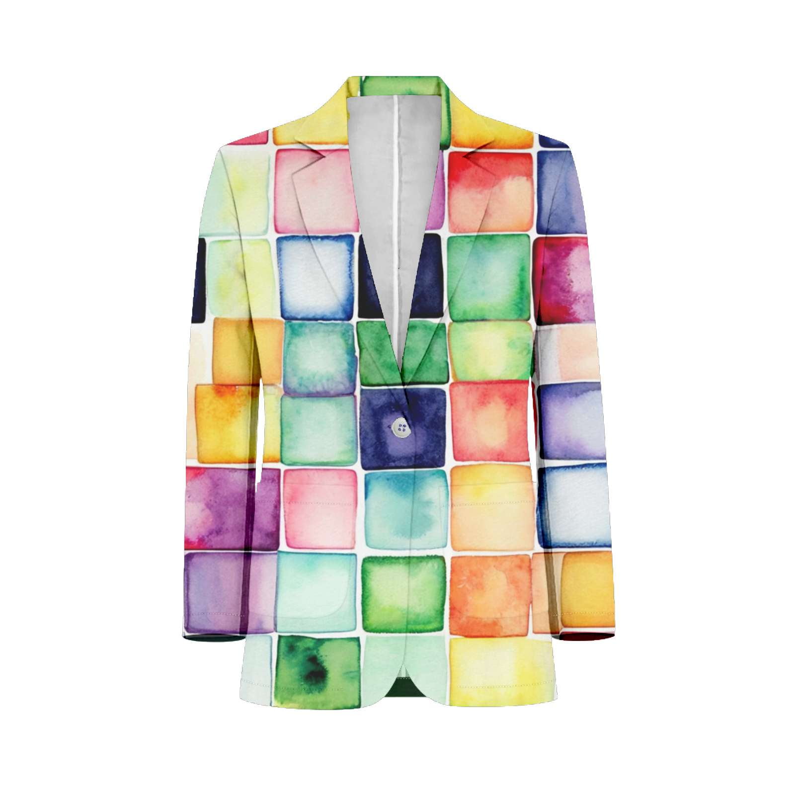 Colorful Watercolor Squares Pattern Mens Suits Shawl Collar Slim Fit ...