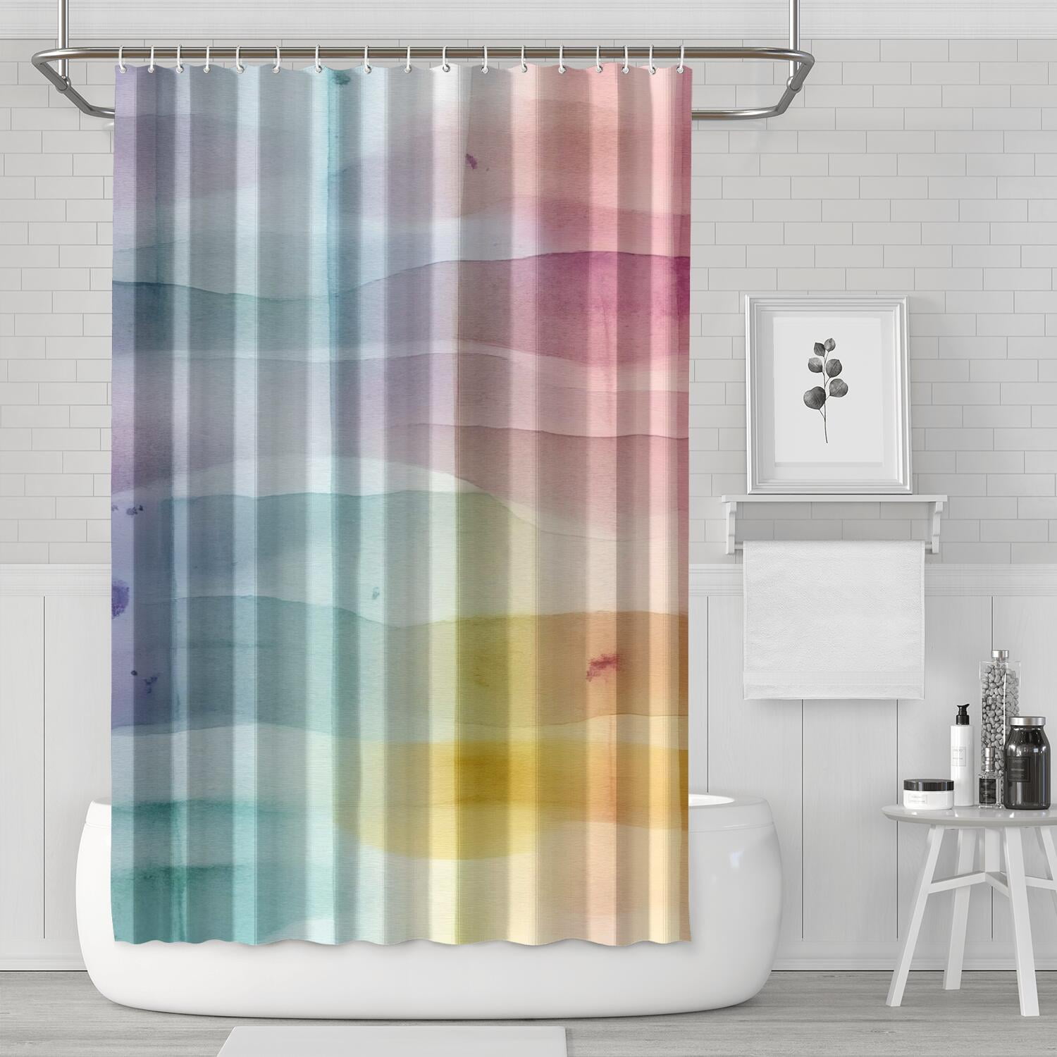 Colorful Watercolor Stripe Pattern Shower Curtain 72"x72" ,Bathroom ...