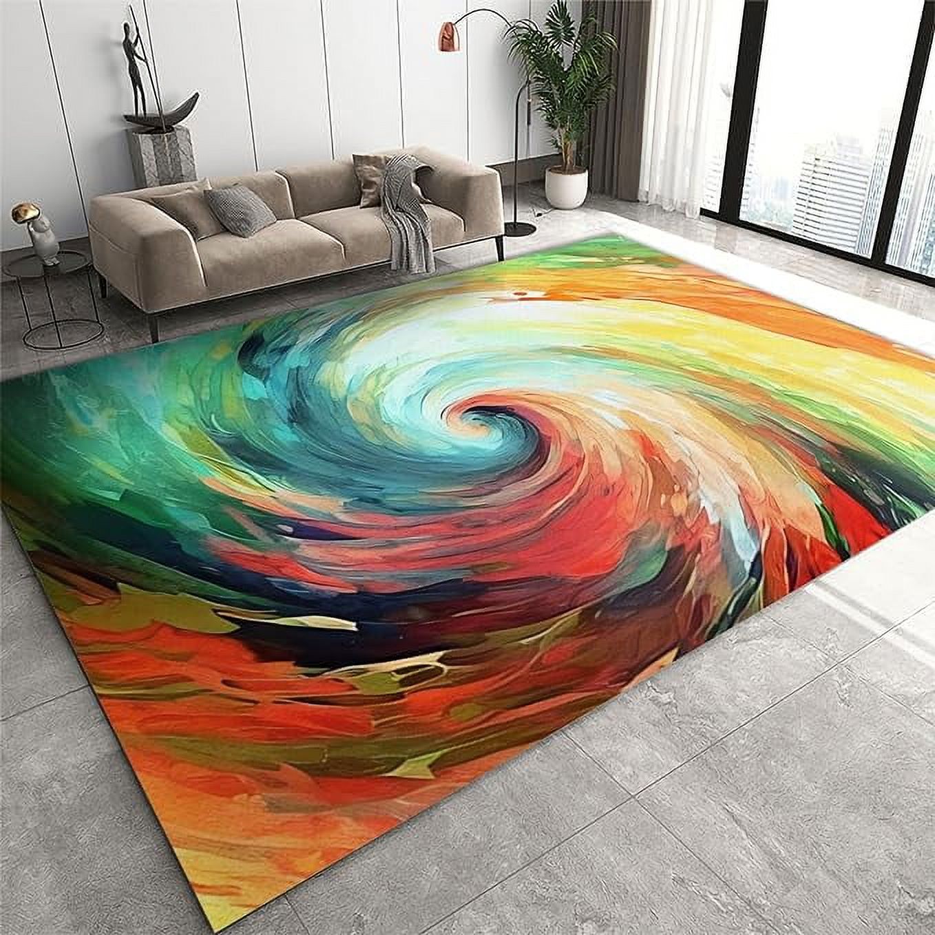 Colorful Watercolor Swirl Area Rug For Living Room, Retro Art Abstract ...