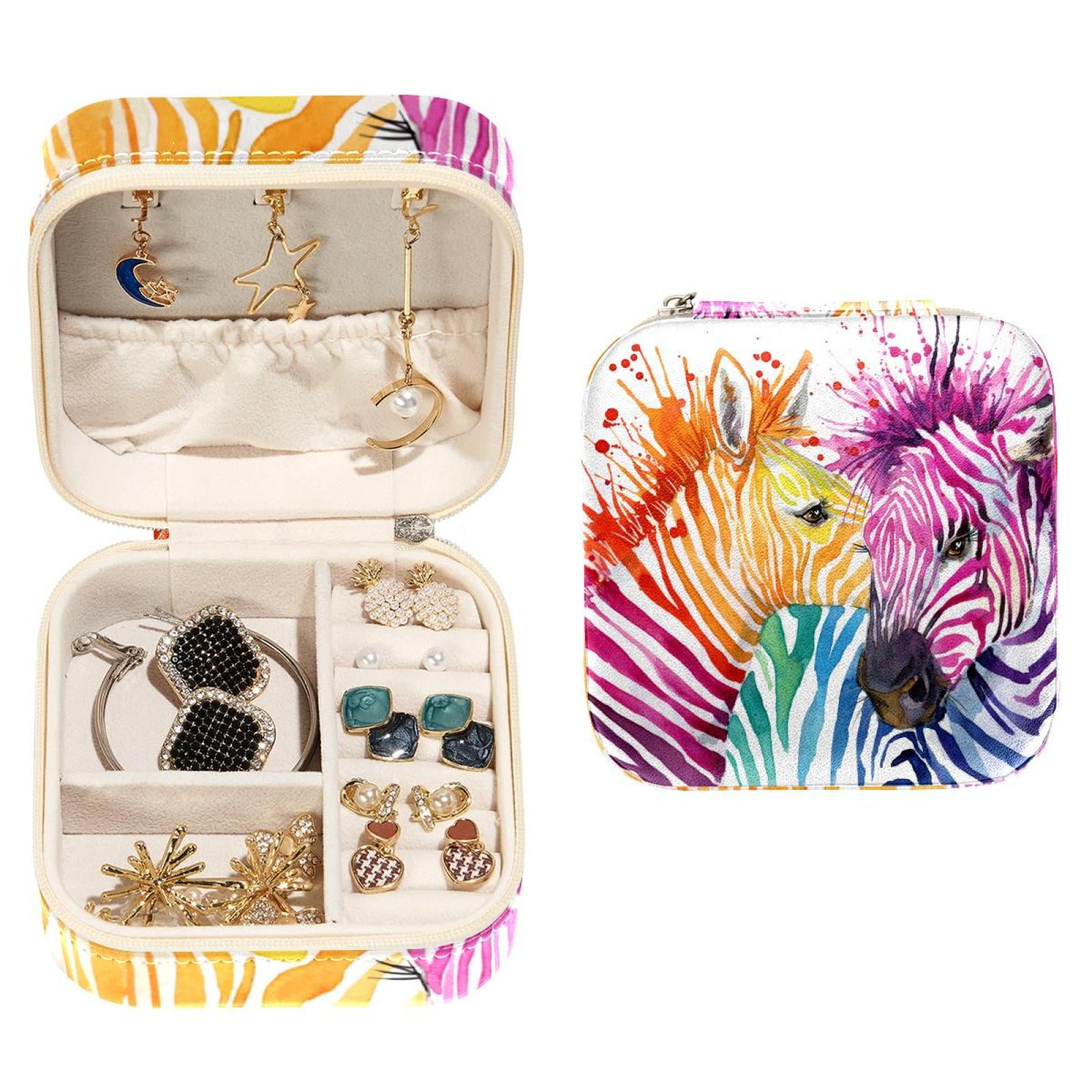 Colorful Watercolor Zebra Pattern Jewelry Box: Travel-Portable Square ...