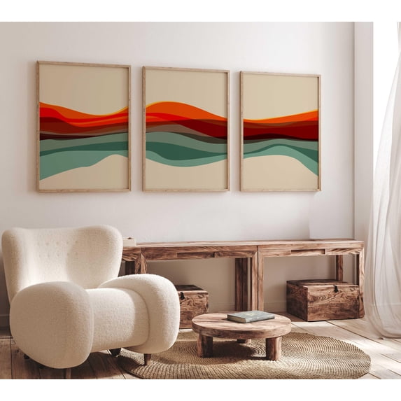 Colorful Wave Abstract Print Prints Home Decor Office Wall Art Set 3 ...