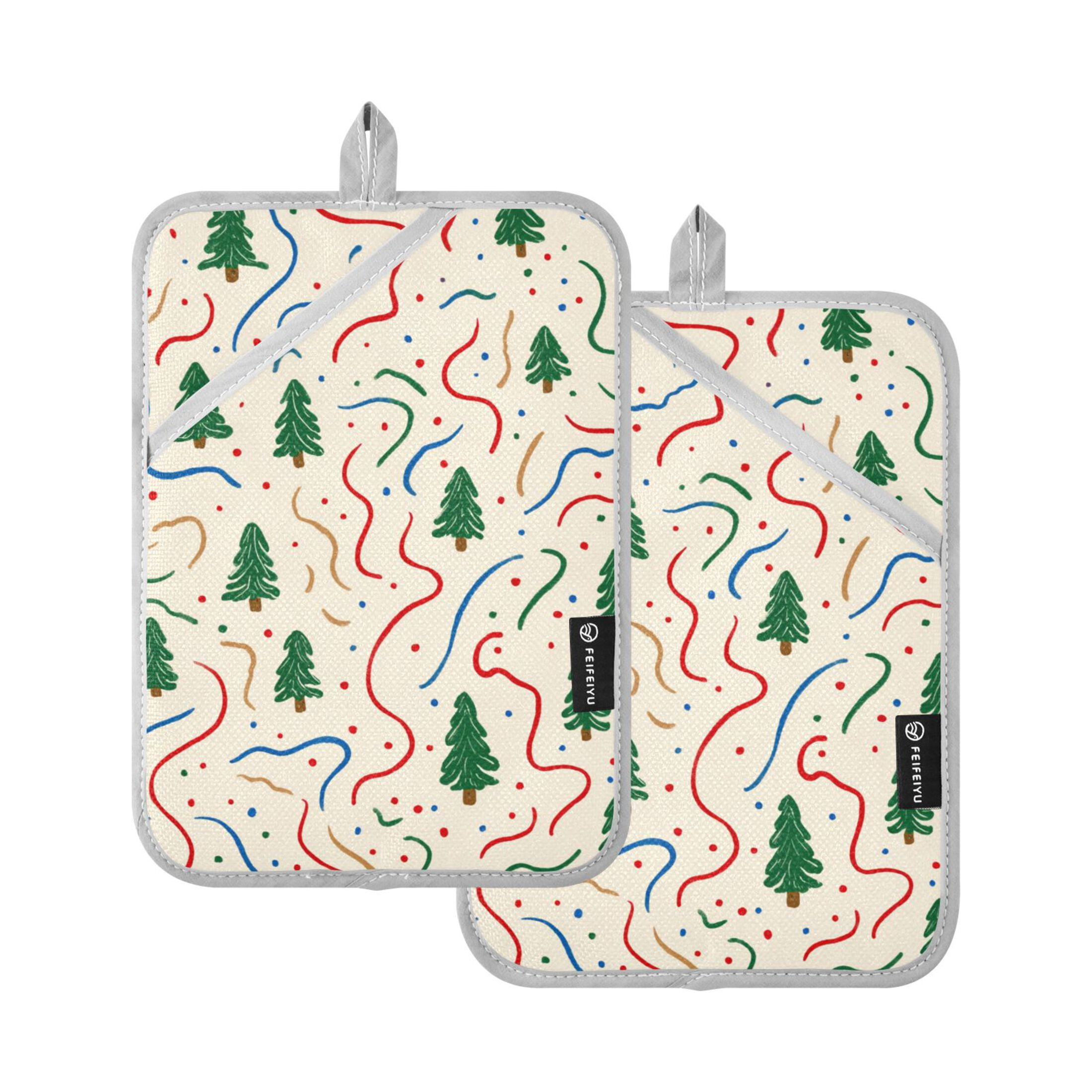 Colorful Wave Lines Dots Christmas Tree Pot Holder Heat Resistant Mat ...