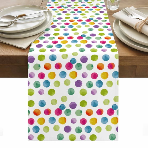 Colorful Wavepoints Cotton Linen Table Runner Modern Abstract ...