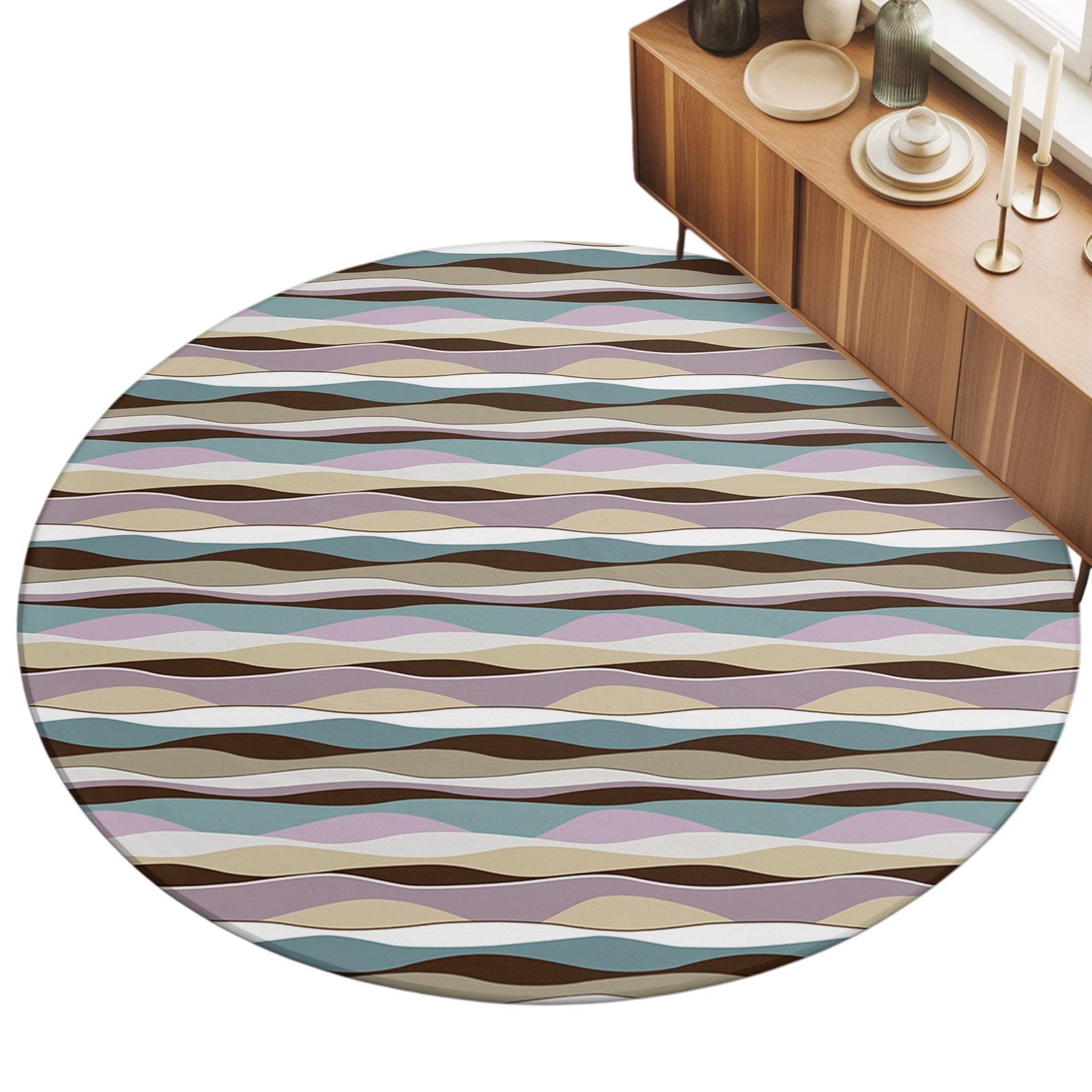 Colorful Waves Area Rugs 3.3' (Round) Stripes Abstract Pink and Teal ...