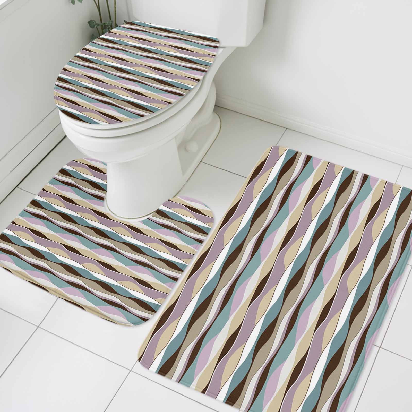 Colorful Waves Bathroom Rugs Set Stripes Abstract Pink and Teal Modern ...