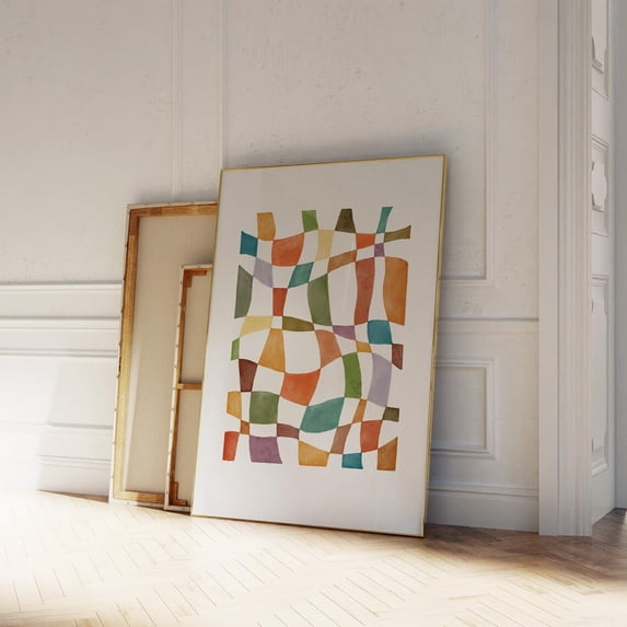 Colorful Wavy Checkered Poster Modern Abstract Fun Vivid Geometric Wall ...