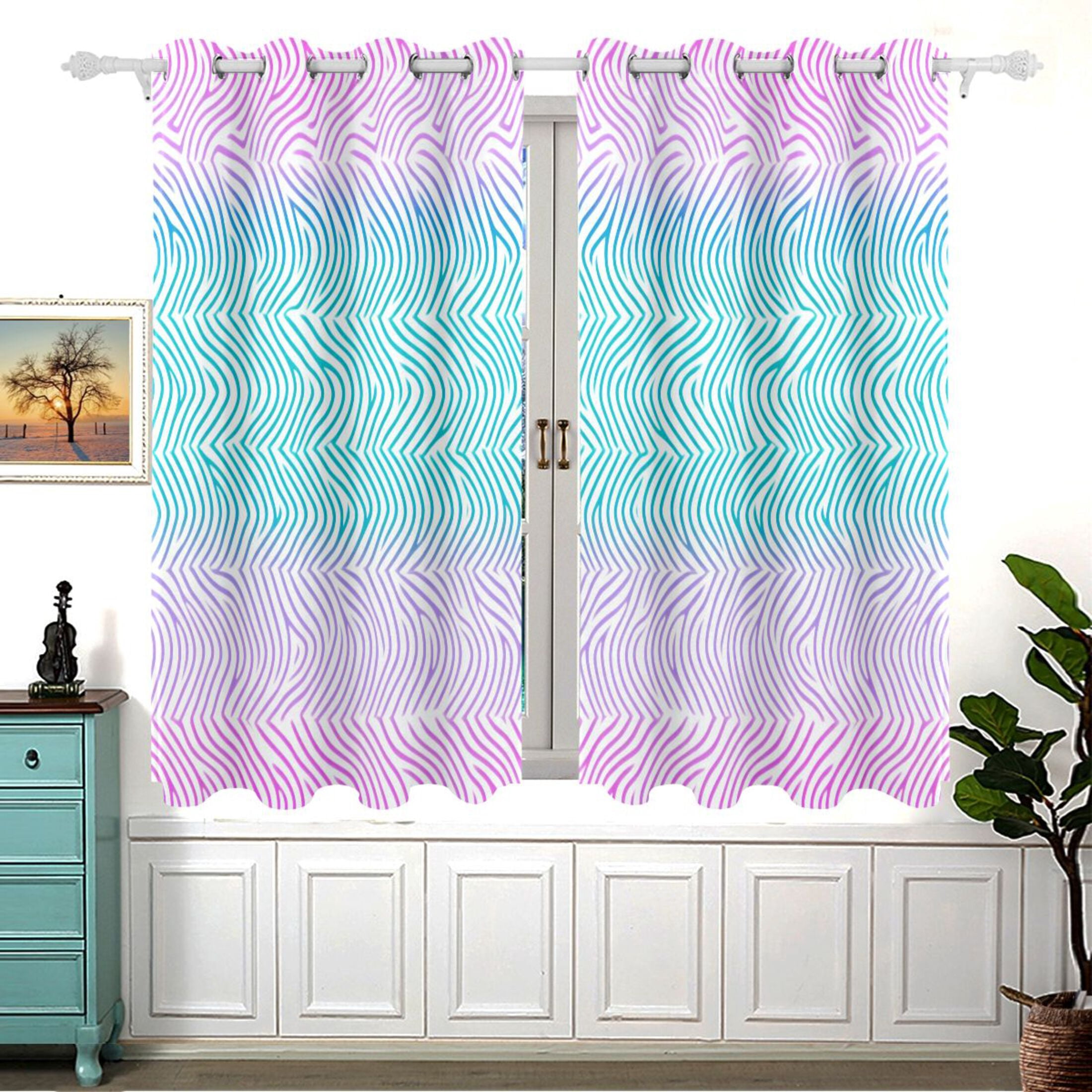 Colorful Wavy Line Pattern 54x55 Inch Blackout Curtains Thermal ...