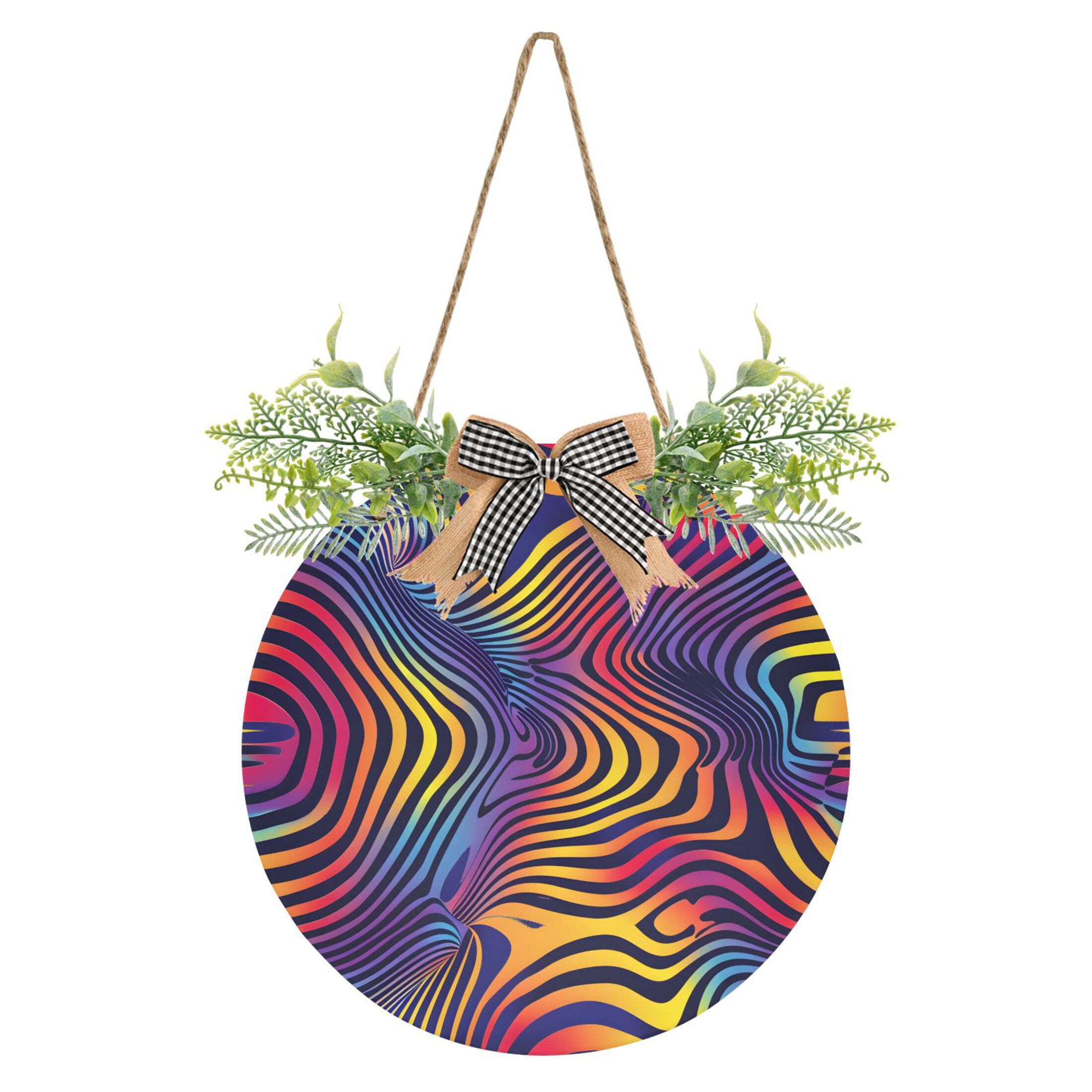 Colorful Wavy Lines Welcome Front Door Sign Round 12 inch Porch Hanging ...