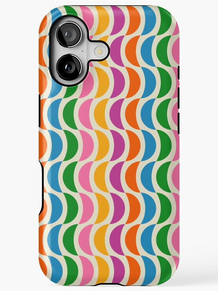 Colorful Wavy Moon Stripes Retro iPhone Case 11 12 13 14 15 16 17 Pro ...