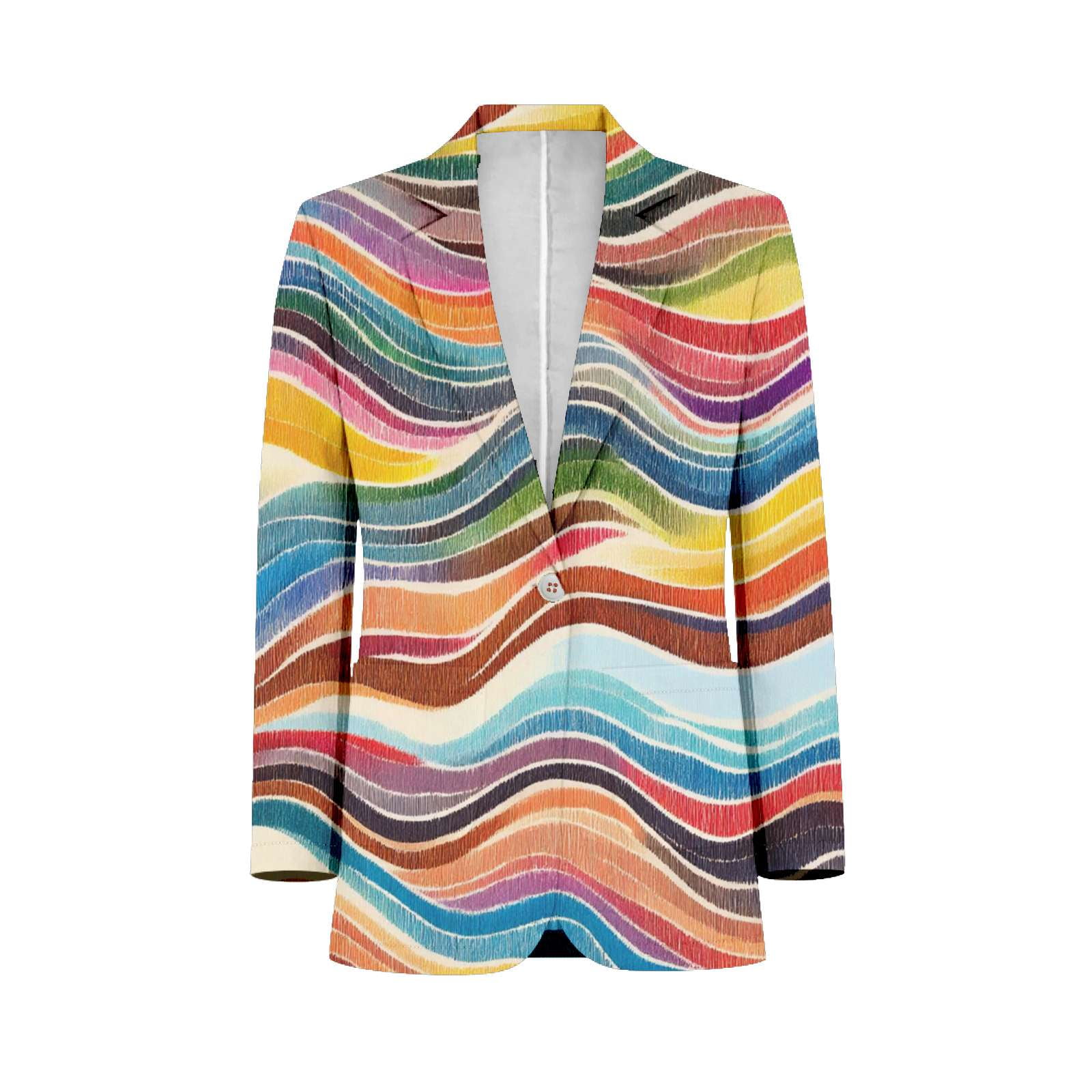 Colorful Wavy Striped Abstract Art Mens Suits Shawl Collar Slim Fit ...