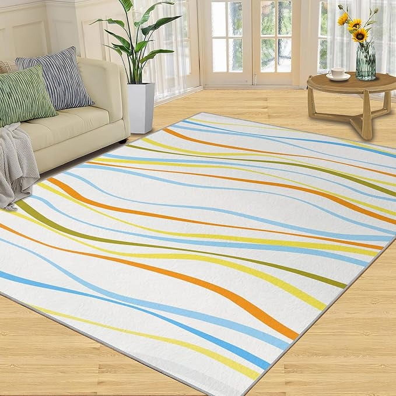 Colorful Wavy Stripes Rug, Nordic Style Rugs For Living Room, Gradient ...