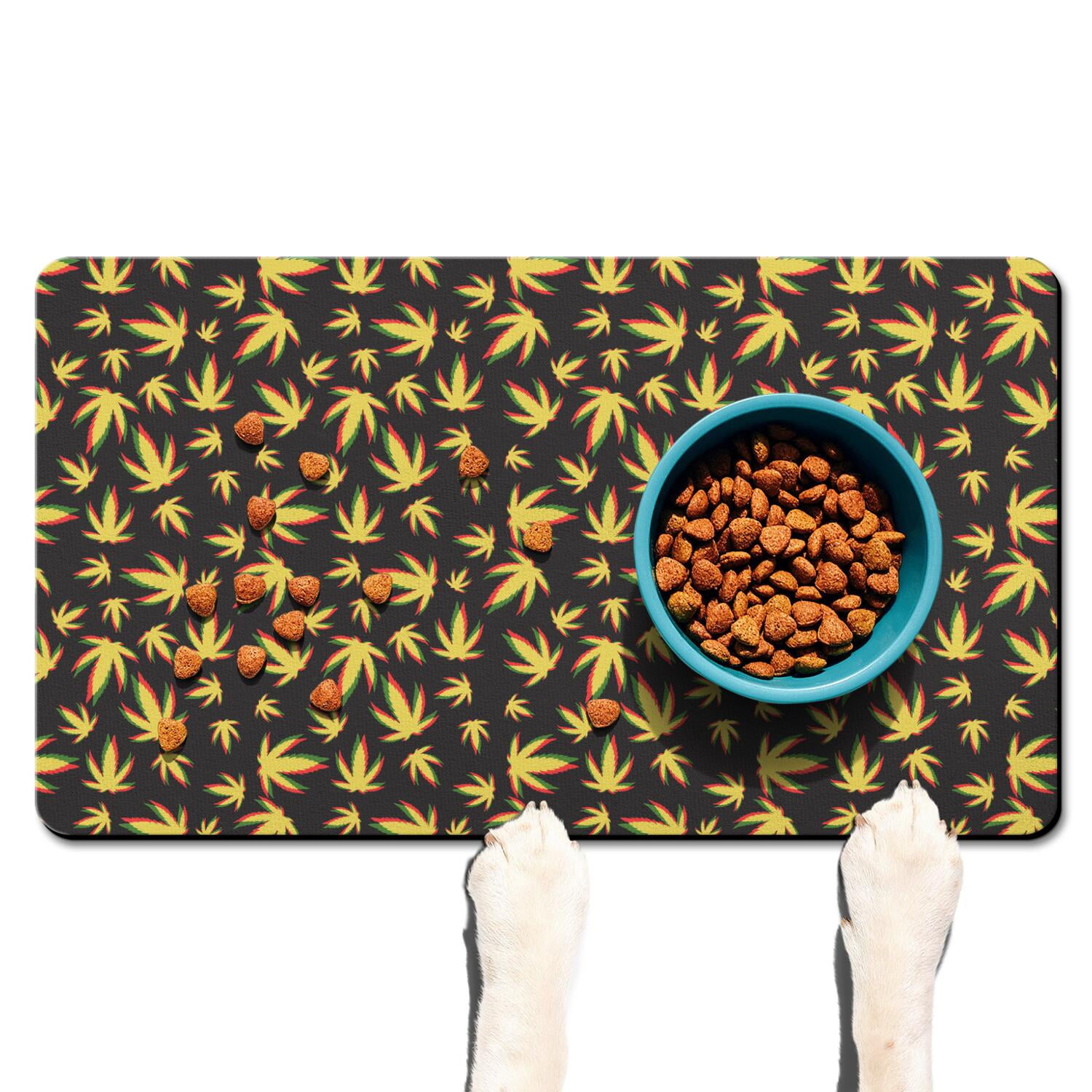 Colorful Weed Dog Food Mat Featuring Tie Dye Weed and Rasta Marijuana ...