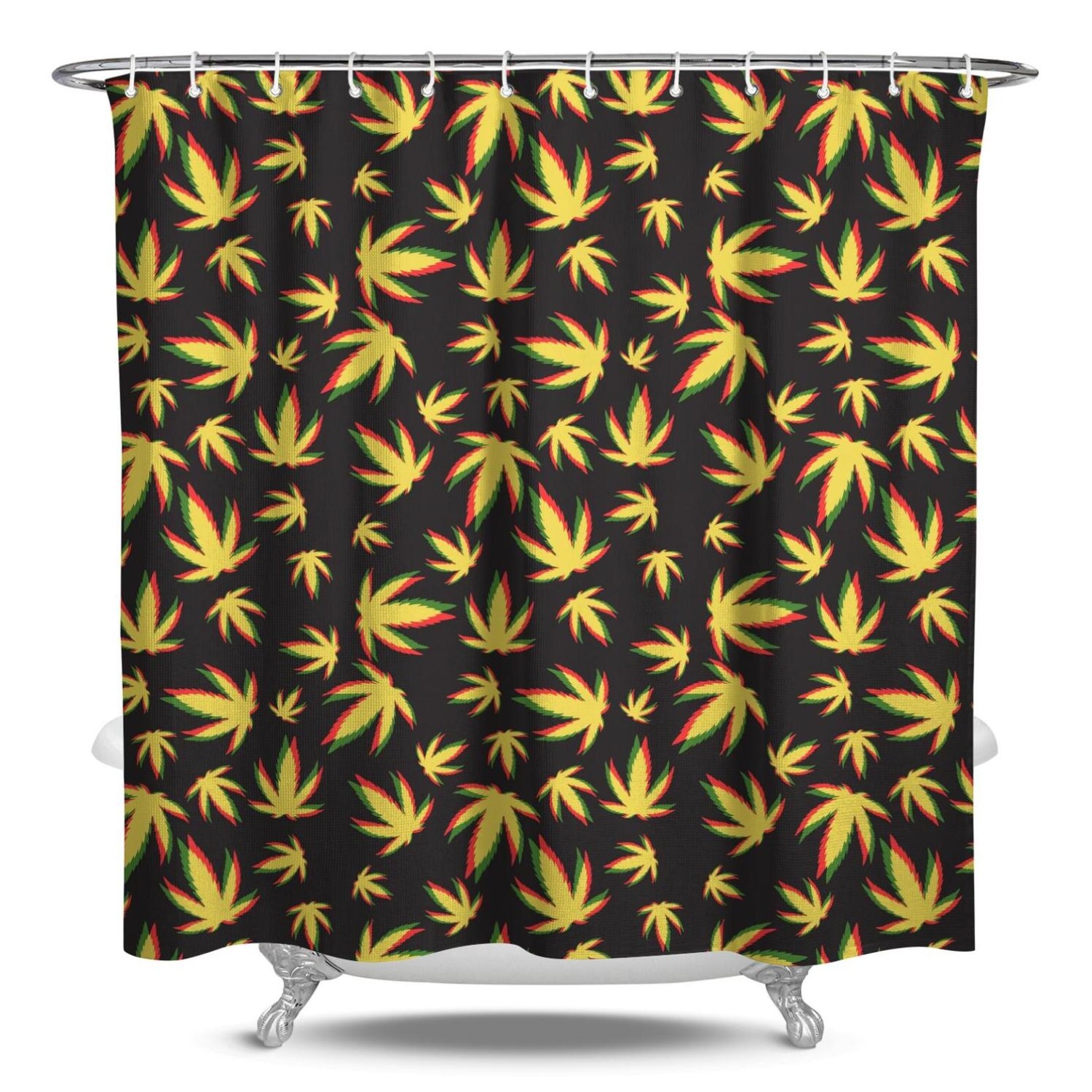 Colorful Weed Shower Curtain - Trippy Cannabis Leaf Bathroom Drapes ...