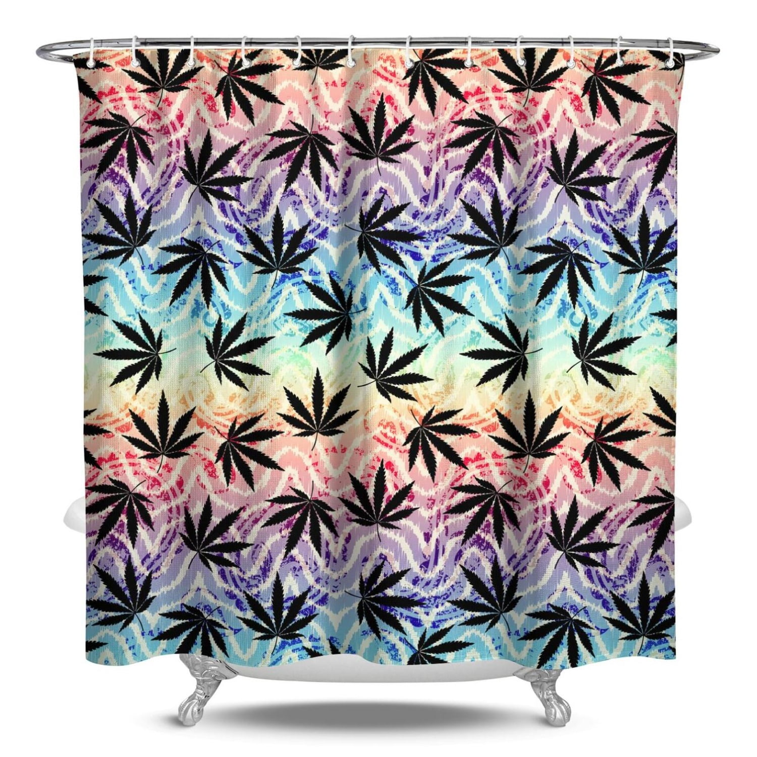 Colorful Weed Shower Curtain - Trippy Cannabis Leaf Bathroom Drapes ...