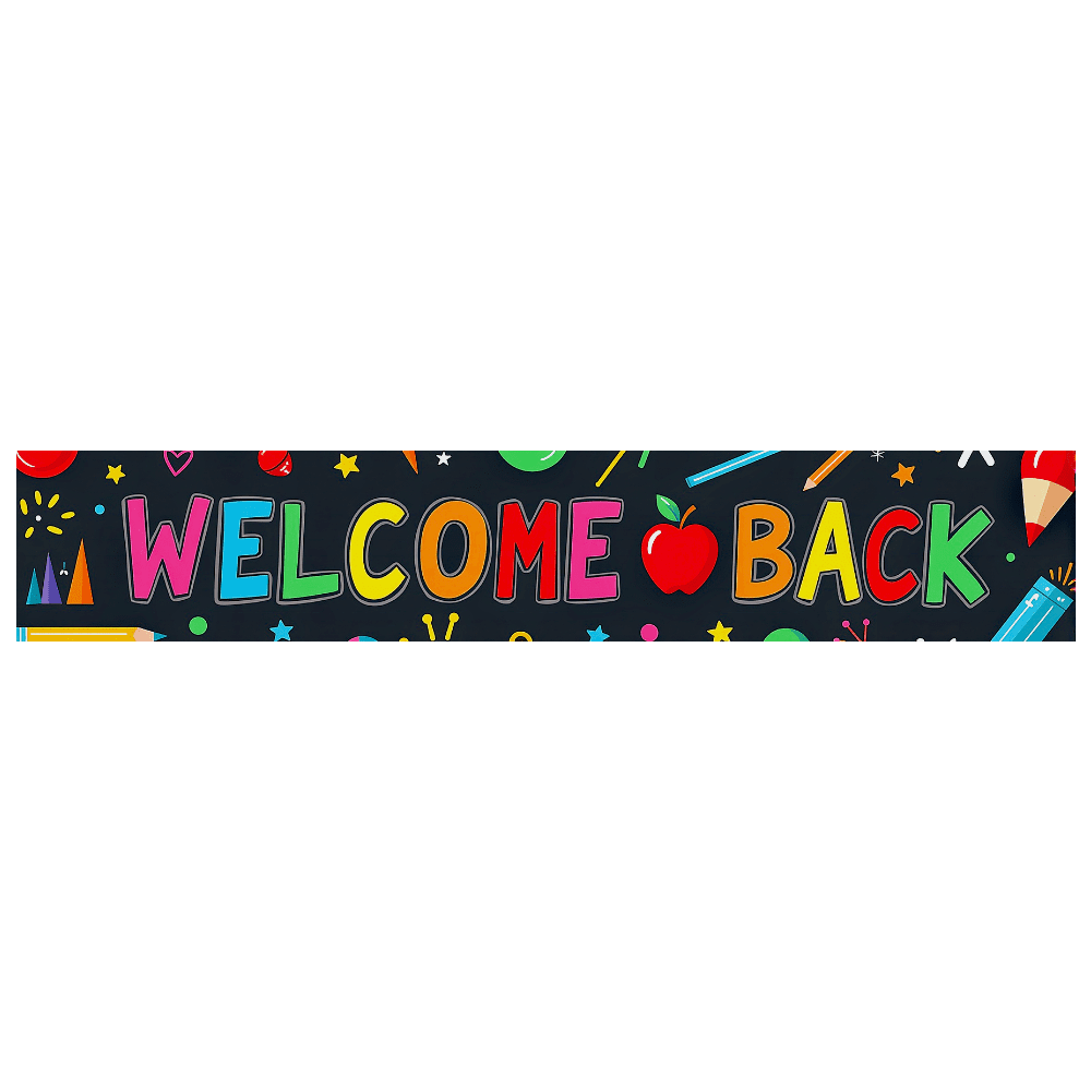 Colorful Welcome Back Banner with School Elements Background Backdrop ...
