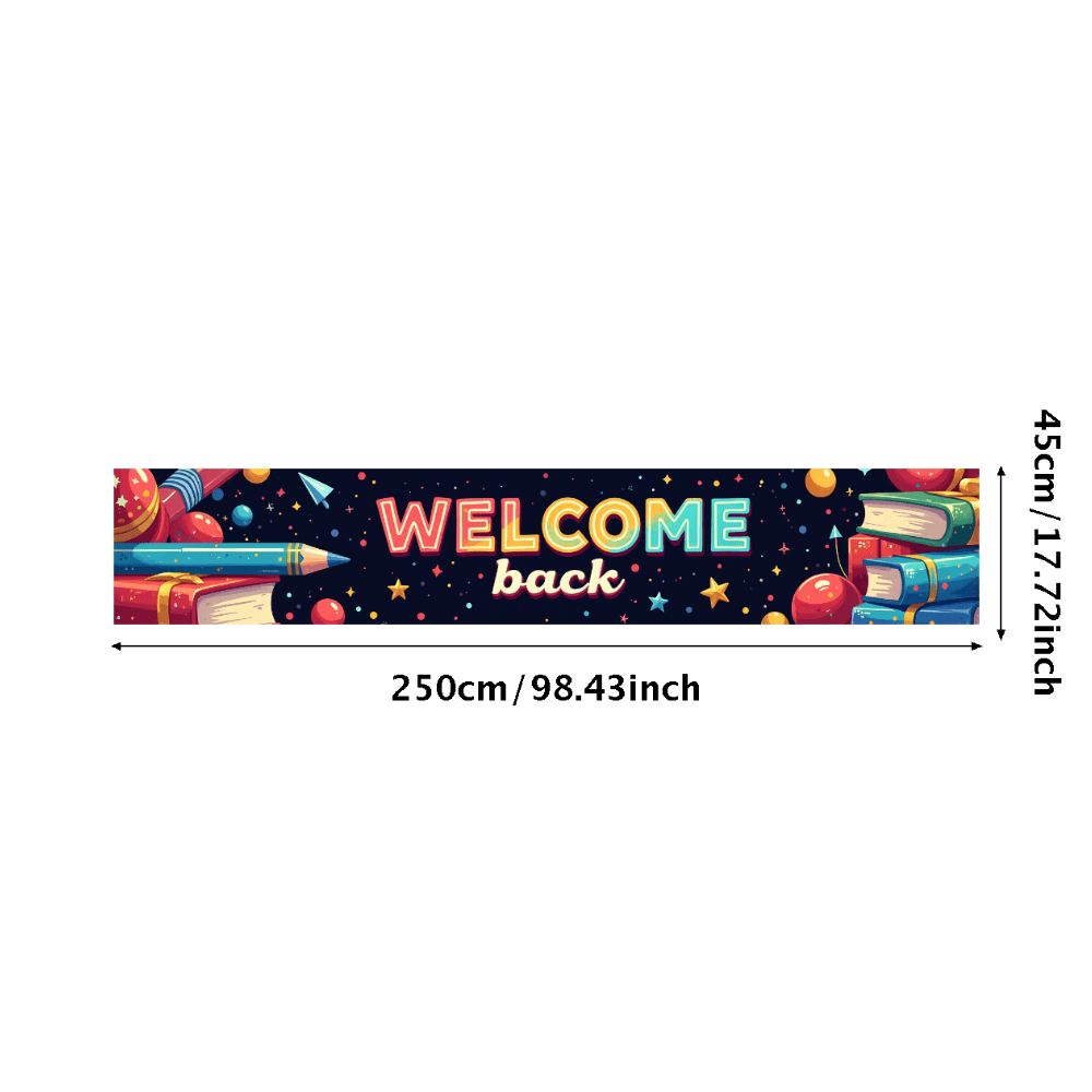 Colorful Welcome Back Banner with School Elements Books Pencils Balls ...