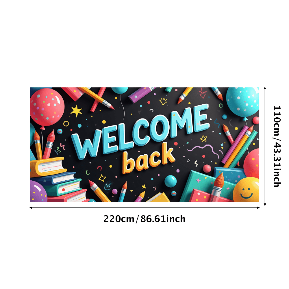 Colorful Welcome Back Banner with School Elements Books Pencils Balls ...