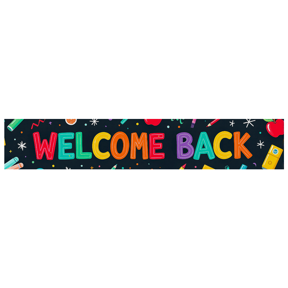 Colorful Welcome Back Banner with School Supplies Elements Backdrop ...