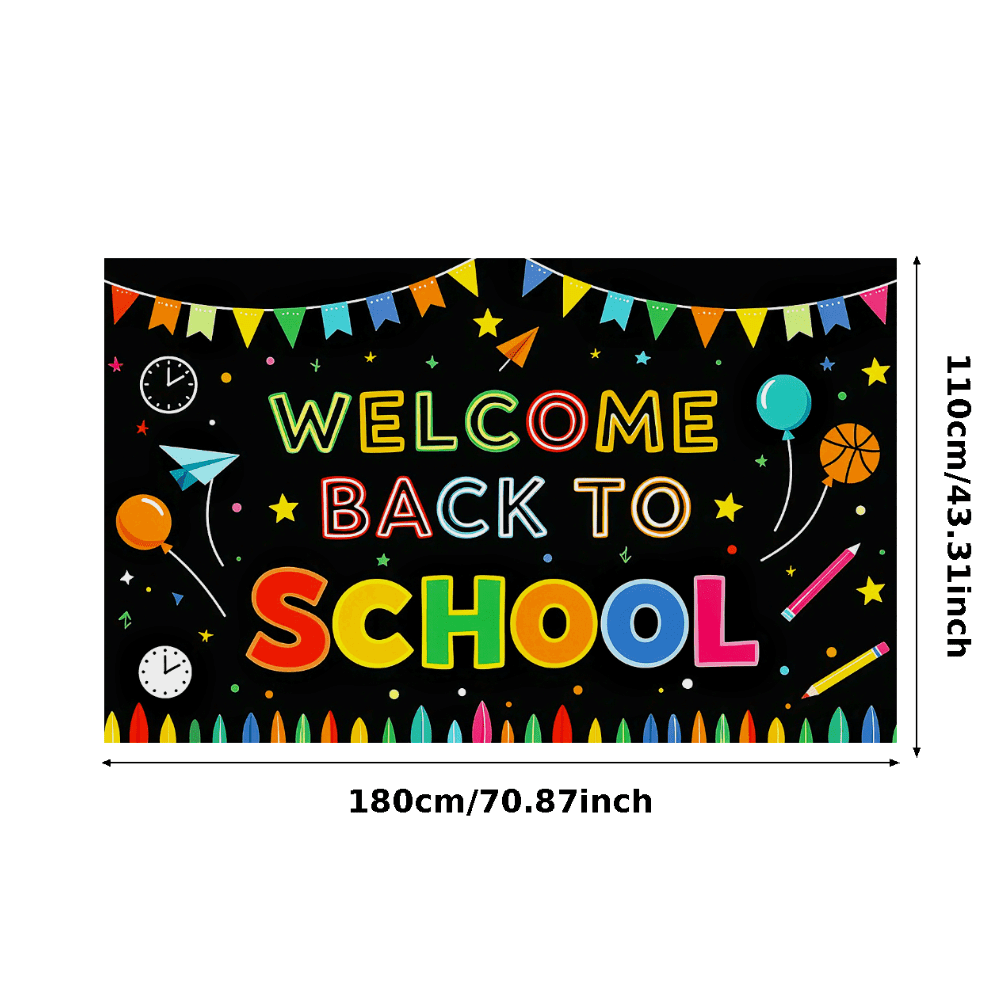 Colorful Welcome Back to School Banner with Balloons Stars and Pencils ...