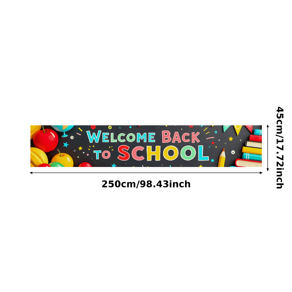 Colorful Welcome Back to School Banner with Fruits Stationery and Party ...