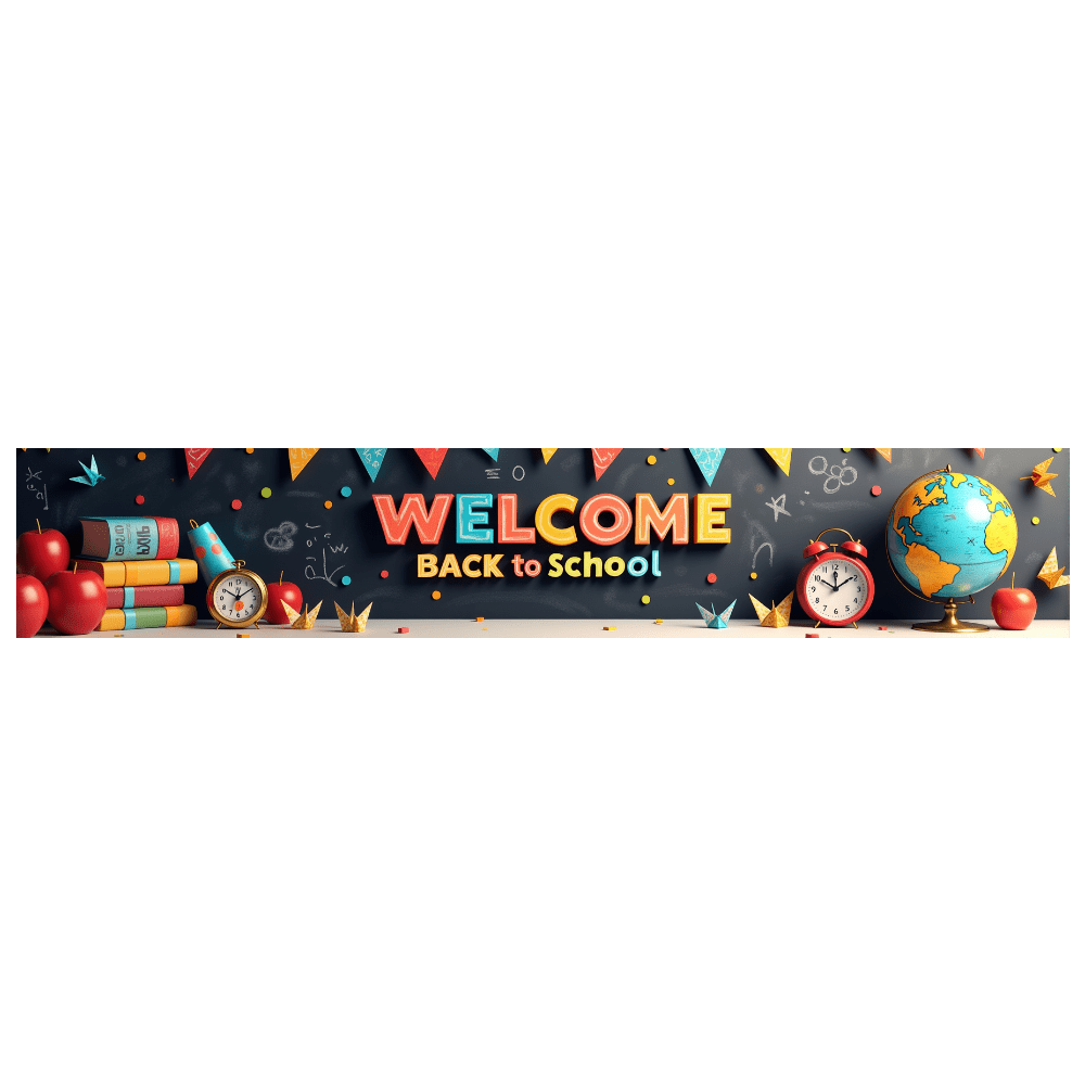 Colorful Welcome Back to School Banner with School Supplies Elements ...