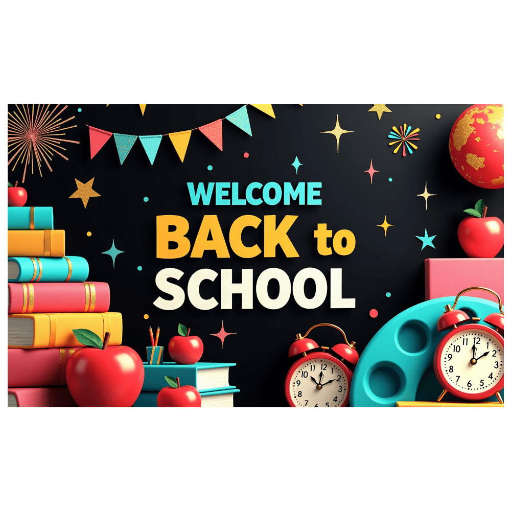 Colorful Welcome Back to School Banner with School Supplies Elements ...