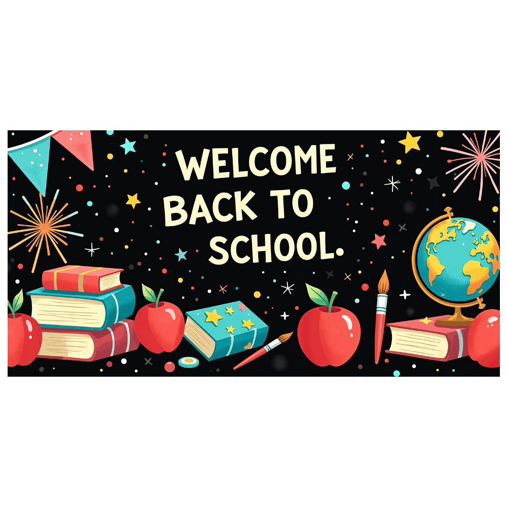 Colorful Welcome Back to School Banner with School Supplies Elements ...