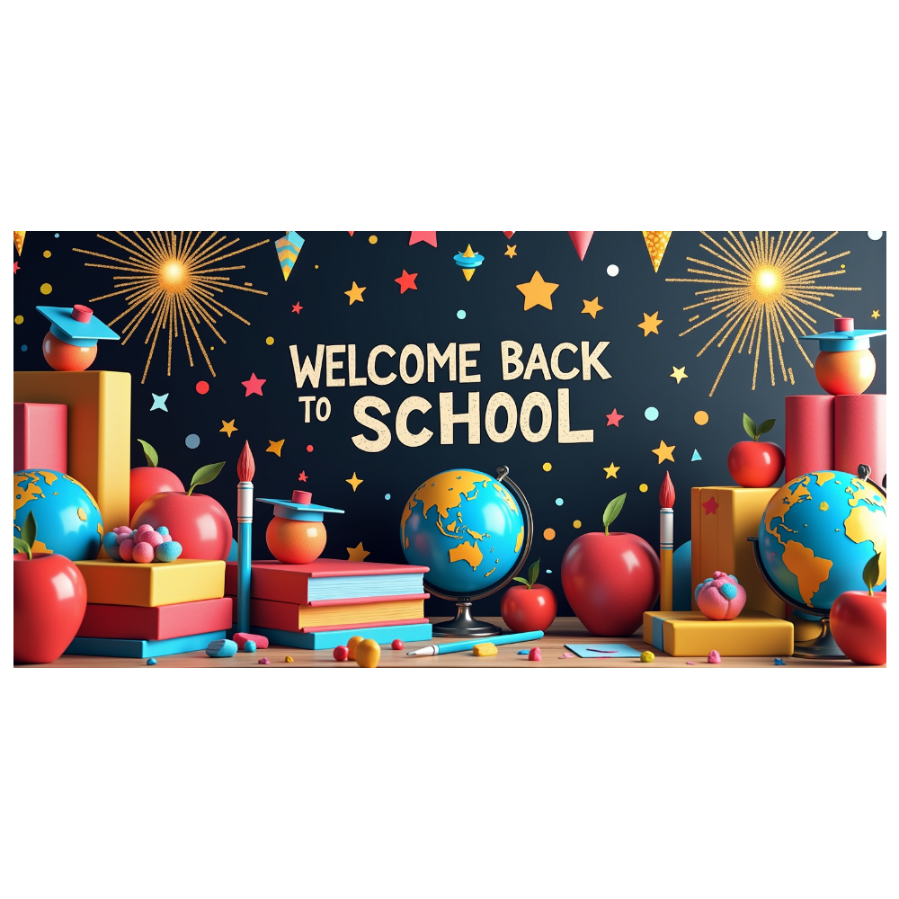 Colorful Welcome Back to School Banner with School Supplies Elements ...