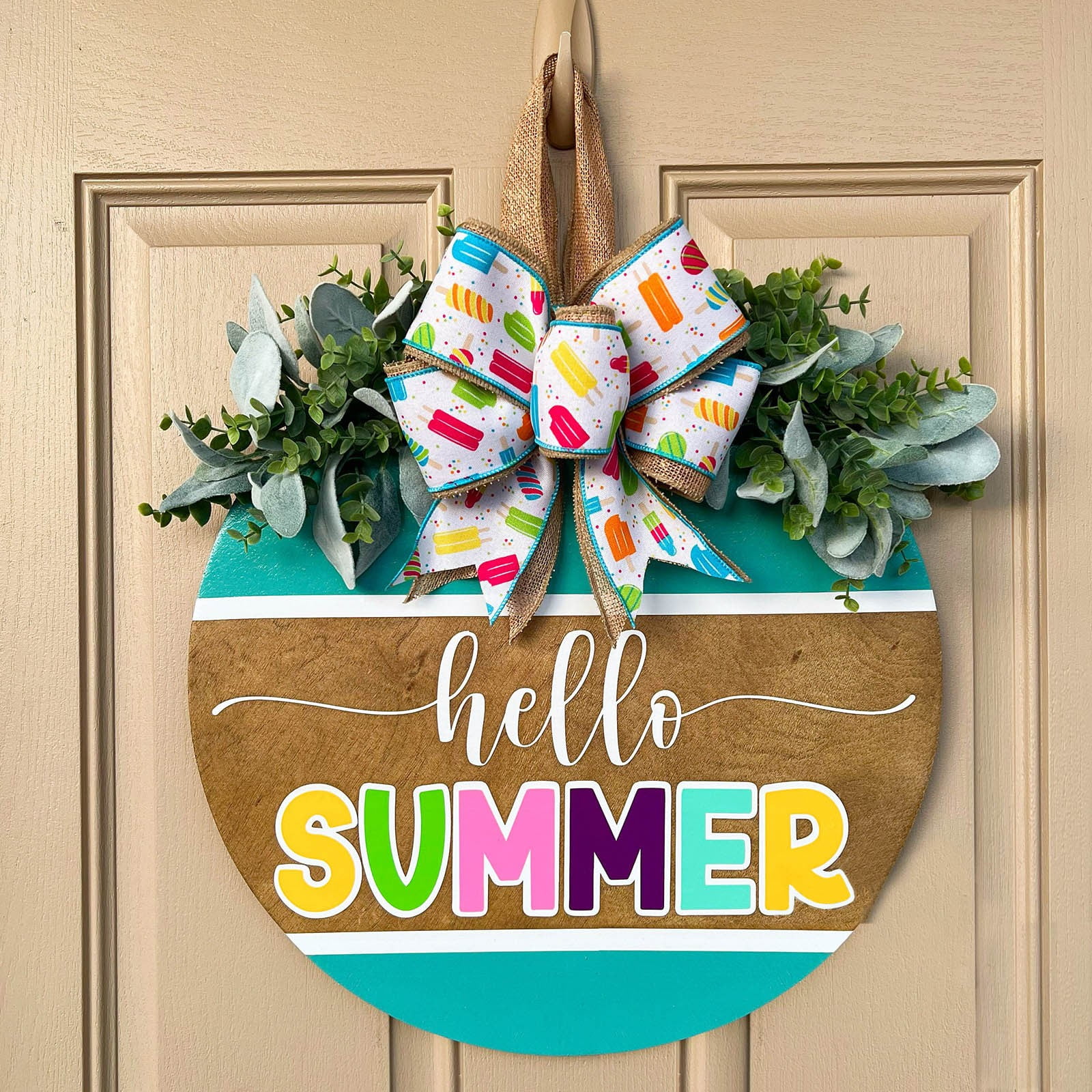 Colorful Welcome Door Sign Hello Summer Door Hanger Round Front Door ...