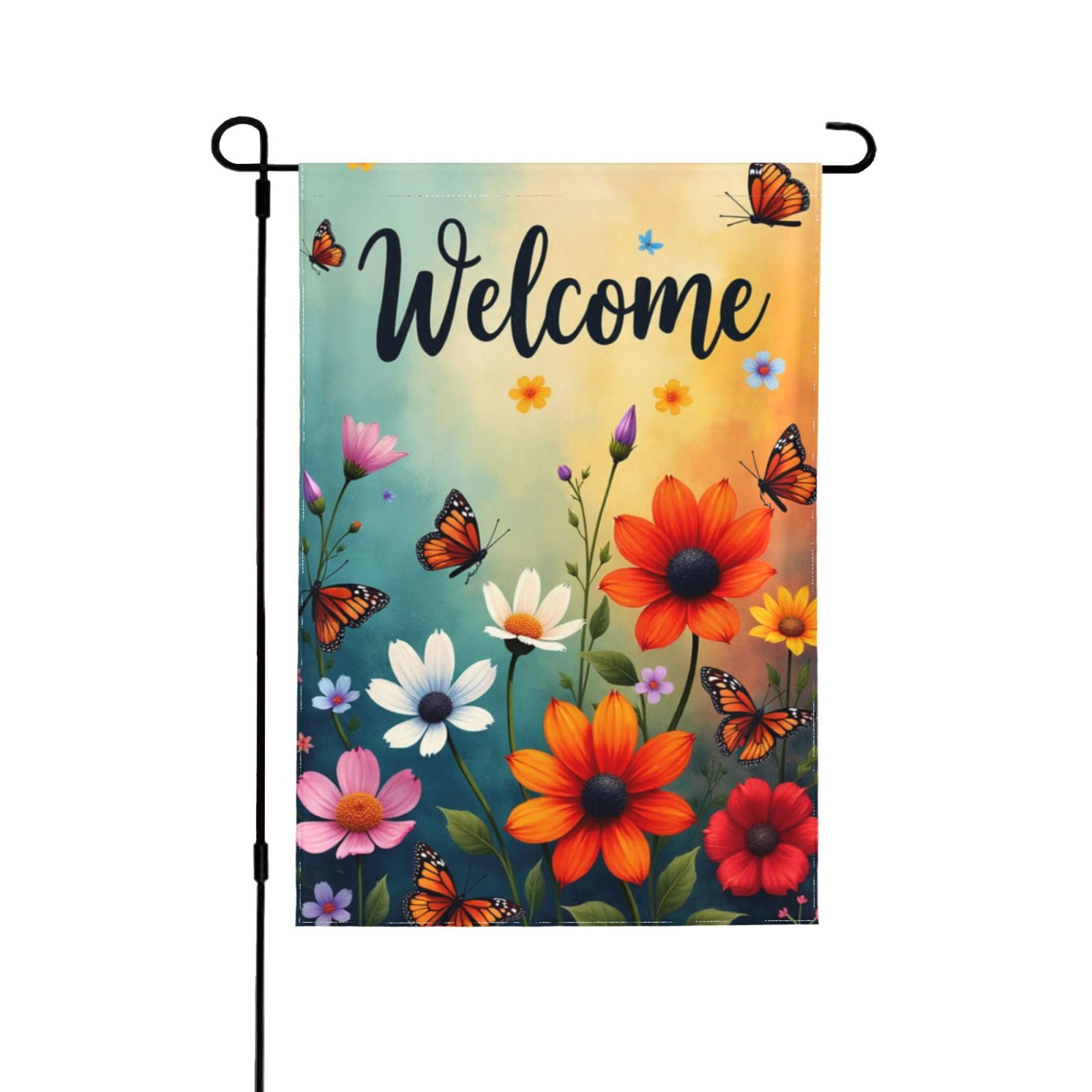 Colorful Welcome Flower Butterfly Garden Flag 12.5x18 Inch Double Sided ...