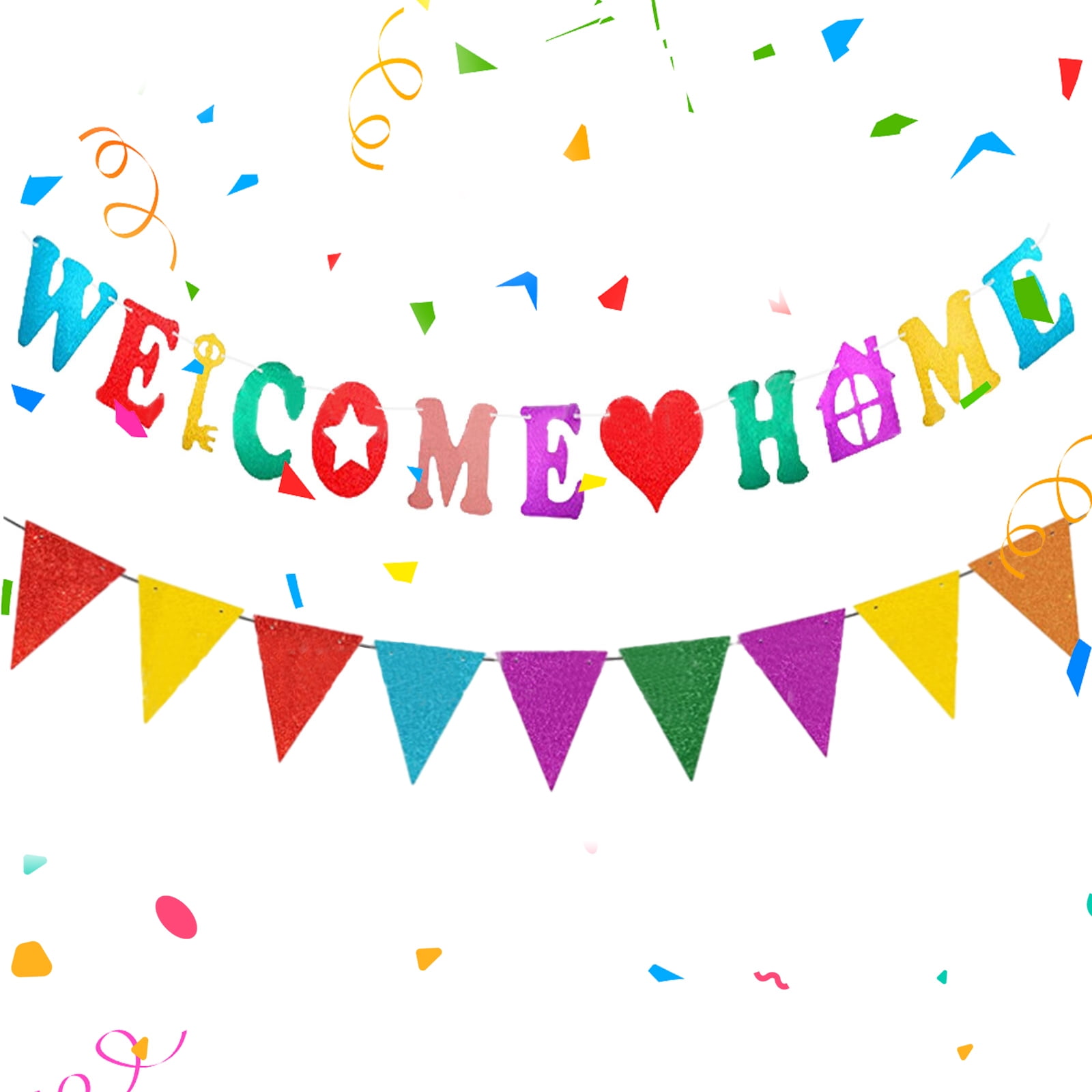 Colorful Welcome Home Decorations Banners Flag Glitter Bunting Backdrop ...