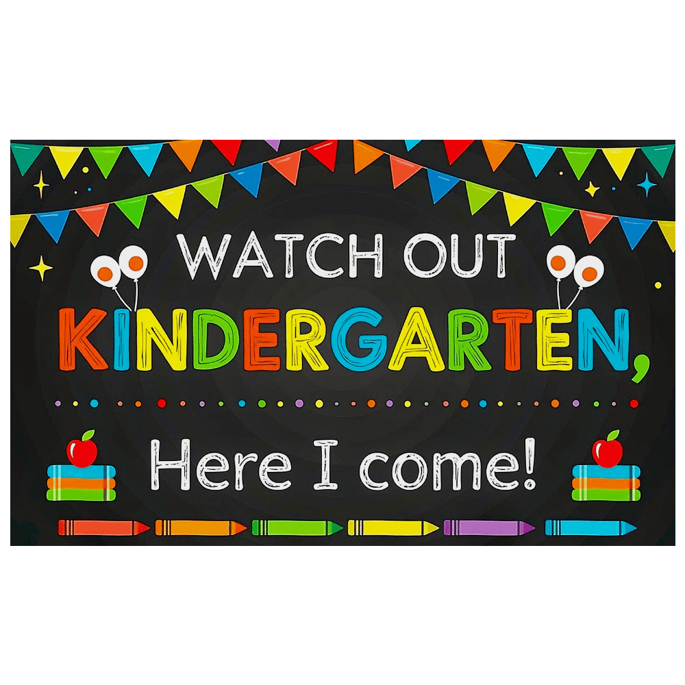Colorful Welcome Kindergarten Banner with Balloon Apple Book Crayon ...