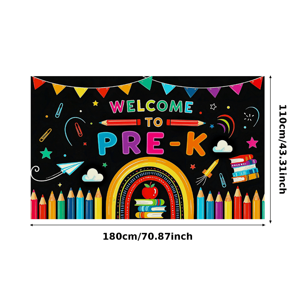Colorful Welcome to Pre K Banner with Pencils Rainbows Stars and Books ...