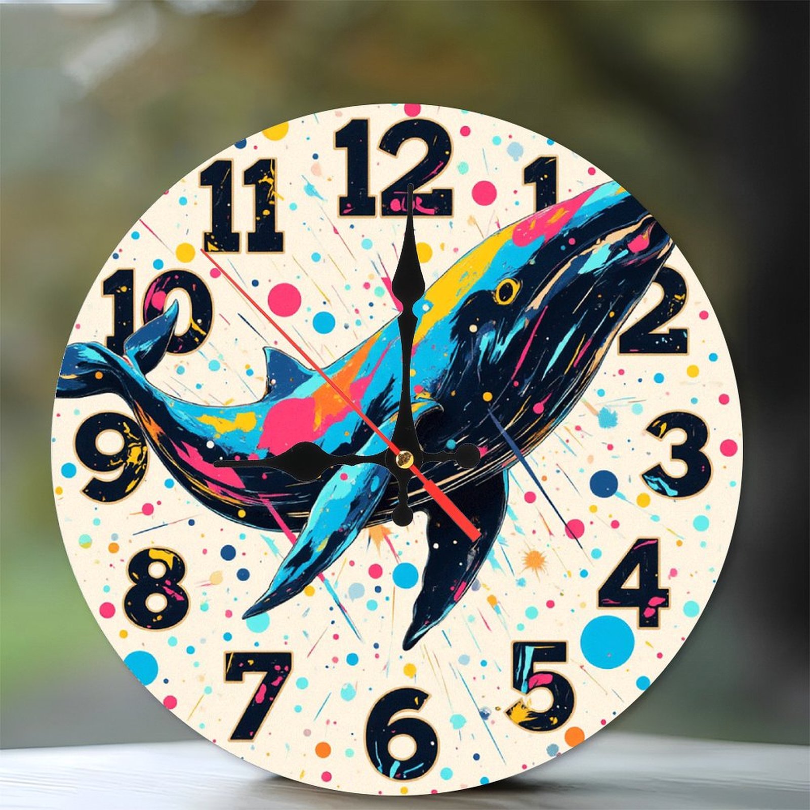 Colorful Whale Art Wall Clock Decor 10-Inch Silent Wooden Wall Clock ...