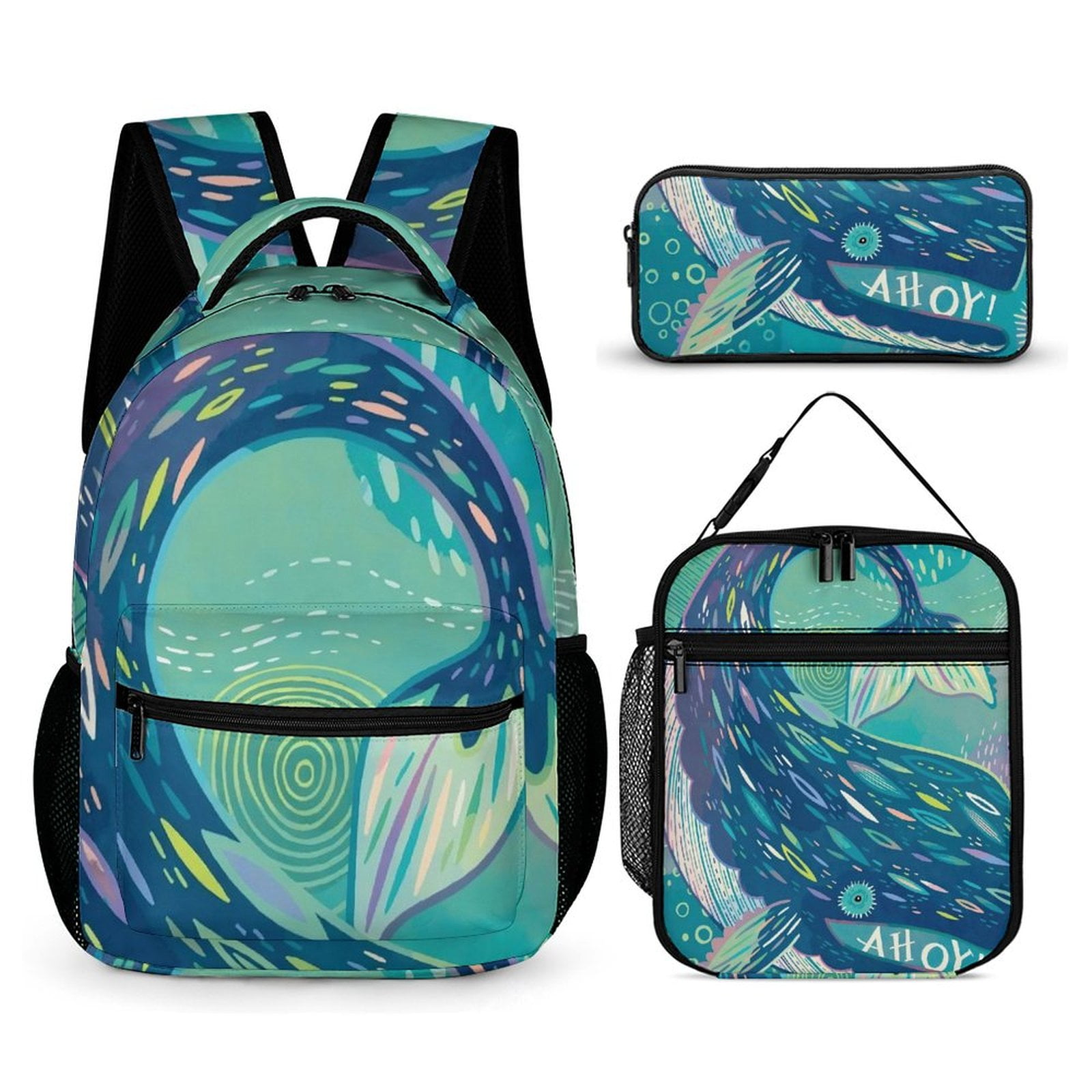 Colorful Whale Painting Cute 3 Piece Backpack Set Anime Casual Daypack ...