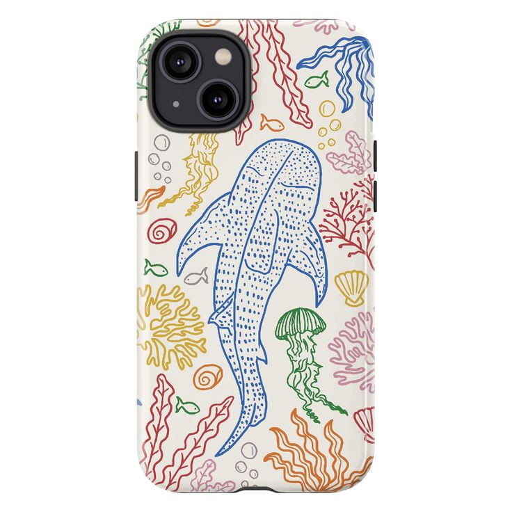 Colorful Whale Shark Ocean Doodle Phone Case, Dual Layer Marine Life ...